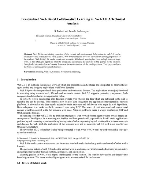 Personalized Web Based Collaborative Learning In Web 3 Padma 1 And Ananthi Seshasaayee 2 1