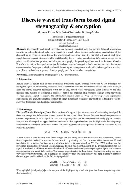 Pdf Discrete Wavelet Transform Based Signal Stegnography And Encryption