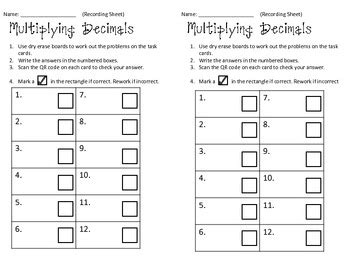 Multiplying Decimals QR Code Task Cards By Kelly Andrews TpT