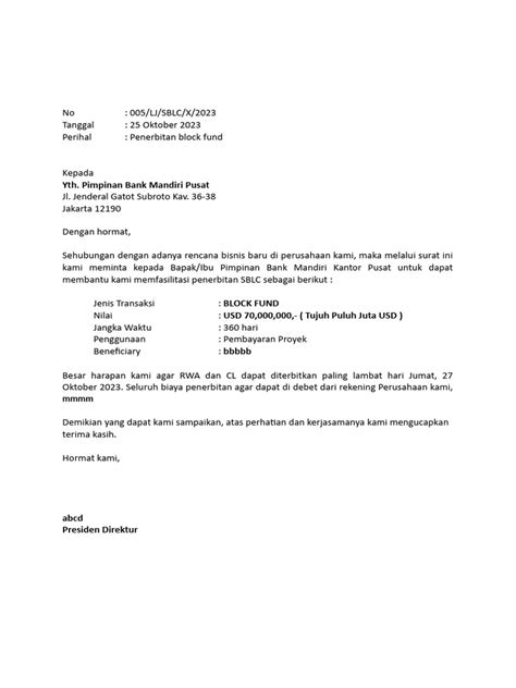 Permohanan Sblc Ke Mandiri Pdf