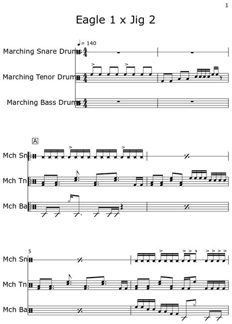 Eagle 1 X Jig 2 Sheet Music For Marching Snare Drums Marching Tenor