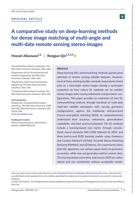 PDF A Comparative Study On Deeplearning Methods For Dense Image Matching Of Multiangle And