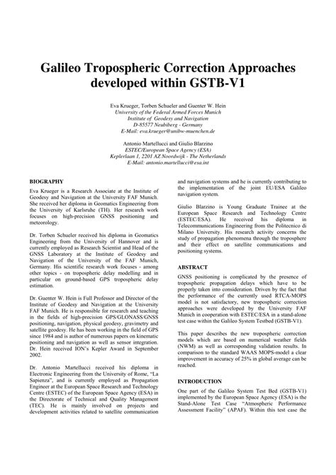 Pdf Galileo Tropospheric Correction Approaches Developed Within Gstb V1
