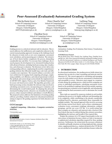 Pdf Peer Assessed Evaluated Automated Grading System A