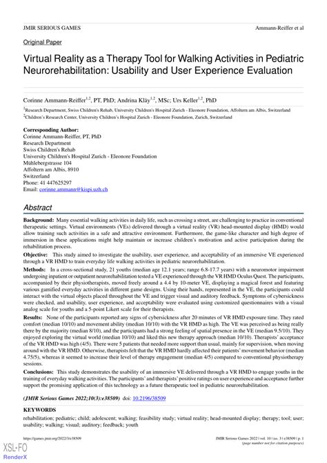 Pdf Virtual Reality Is A Promising Therapy Tool For Walking Activities In Pediatric