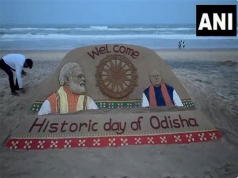 Sudarsan Pattnaik Creates Sand Sculpture Of Pm Modi Odisha Cm Designate Mohan Charan Majhi