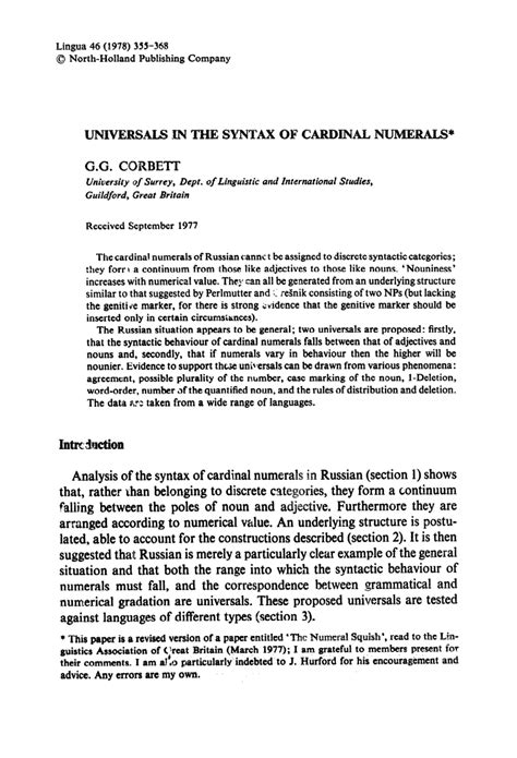 Pdf Universals In The Syntax Of Cardinal Numerals