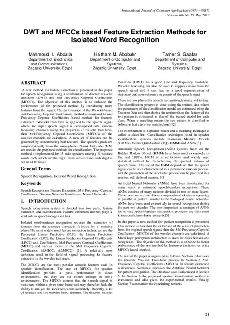 Pdf Dwt And Mfccs Based Feature Extraction Methods For Isolated Word Recognition