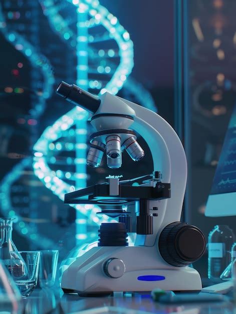 Microscope And Computer Premium Ai Generated Image
