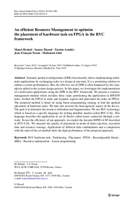 Pdf An Efficient Resource Management To Optimize The Placement Of