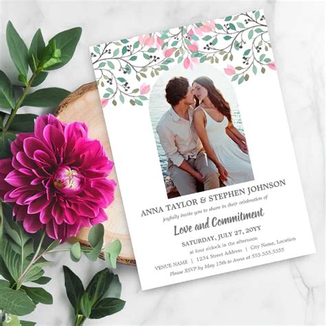 Watercolor Floral Branch Photo Commitment Ceremony Invitation Zazzle