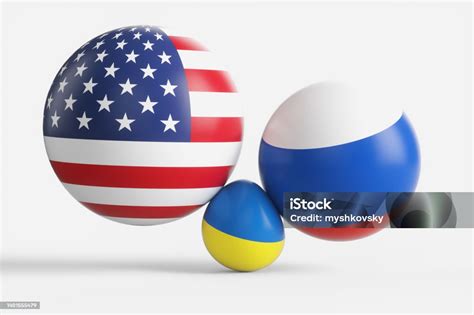 미국과 러시아 국기 사이의 우크라이나 국기의 추상적 인 개념 3d 렌더링 그림 2022 년 우크라이나 전쟁의 그림 0명에 대한 스톡 사진 및 기타 이미지 Istock