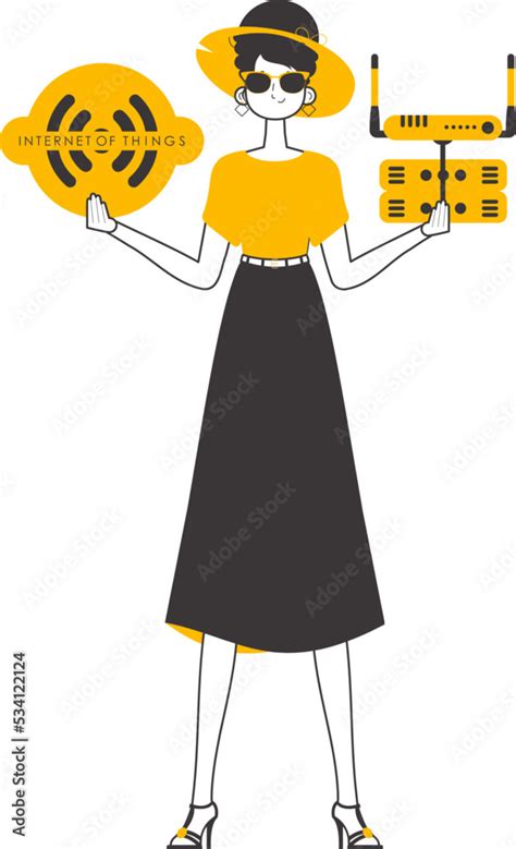 Woman Holding The IOT Logo In Her Hands Linear Trendy Style Isolated On White Background