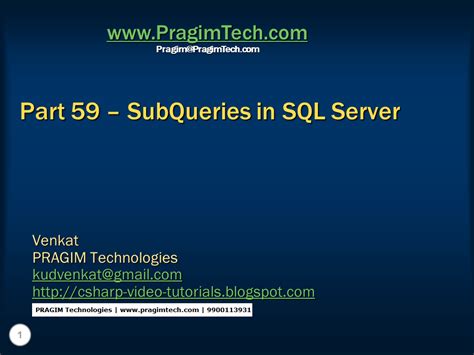 Sql Server Net And C Video Tutorial Part 59 Subqueries In Sql Server