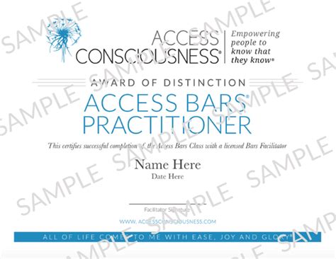 Access Bars Class Certificate Access Consciousness