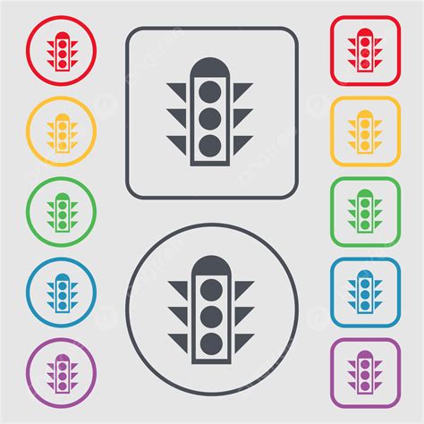 Round And Square Buttons With Frame Depicting Traffic Light Signal Icon Symbol Photo Background
