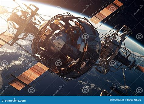 A Spaceship Orbiting A Planet Space Exploration Concept Generative