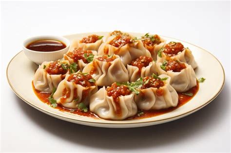 Premium Photo Tempting Chilli Garlic Momos On White Background Momos