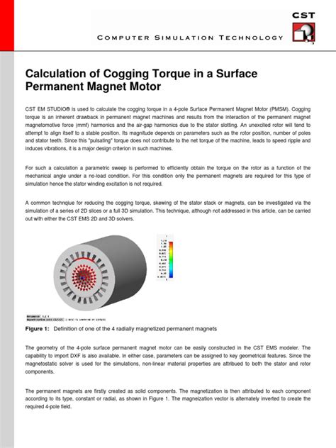 Calculation Of Cogging Torque In A Surface Permanent Magnet Motor Magnet Gear