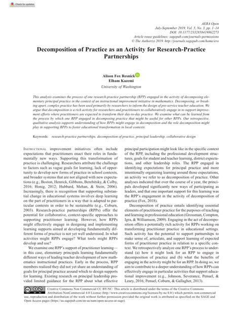 Pdf Decomposition Of Practice As An Activity For Research Practice