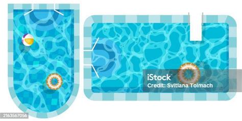 푸른 물 파도 질감과 현실적인 수영장 바닥 부식성 잔물결이 있는 여름 청록색 표면 스파 수영장 평면도 벡터 배경입니다 표면