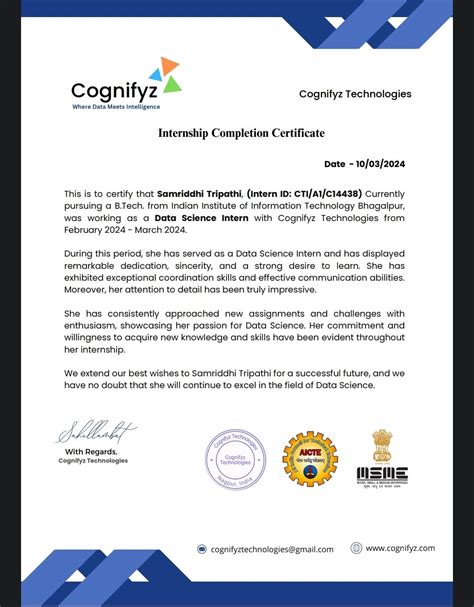 Completed Data Science Internship From Cognifyz Samriddhi Tripathi Posted On The Topic Linkedin