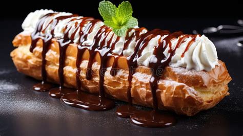 Traditional French Eclairs Filled With Cream Crispy Eclair With Cream