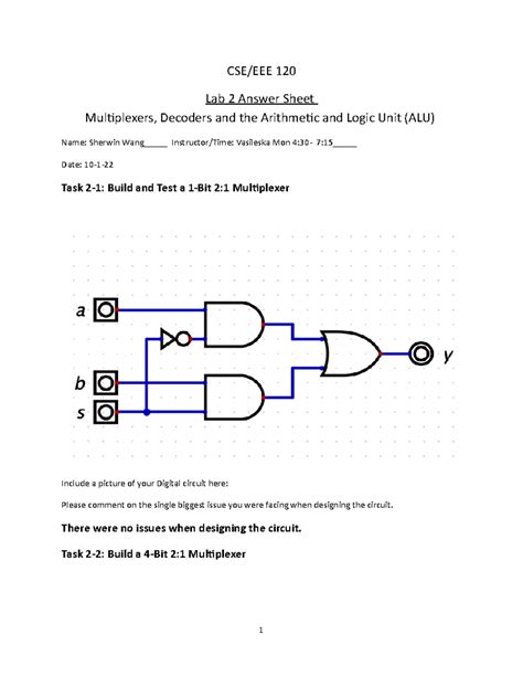 Lab Writeup Lab For CSE CSE EEE Lab Answer Sheet Multiplexers Decoders And The