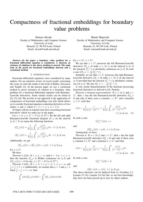 Pdf Compactness Of Fractional Embeddings For Boundary Value Problems