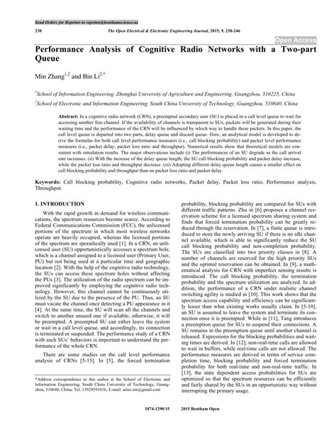Pdf Performance Analysis Of Cognitive Radio Networks With A Two Part