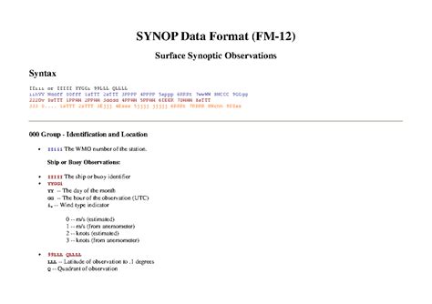 Synop For Wotlrkhold Synop Data Format Fm 12 Surface Synoptic