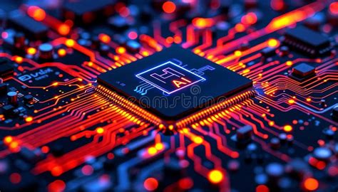 Futuristic Ai Processor Chip On Circuit Board Stock Illustration