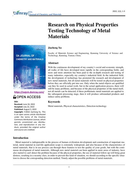 Pdf Research On Physical Properties Testing Technology Of Metal Materials