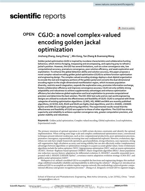 Pdf Cgjo A Novel Complex Valued Encoding Golden Jackal Optimization
