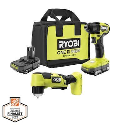 Ryobi One Hp V Brushless Cordless Compact In Impact Driver And In Right Angle Drill