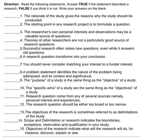 solved direction read the following statements answer true