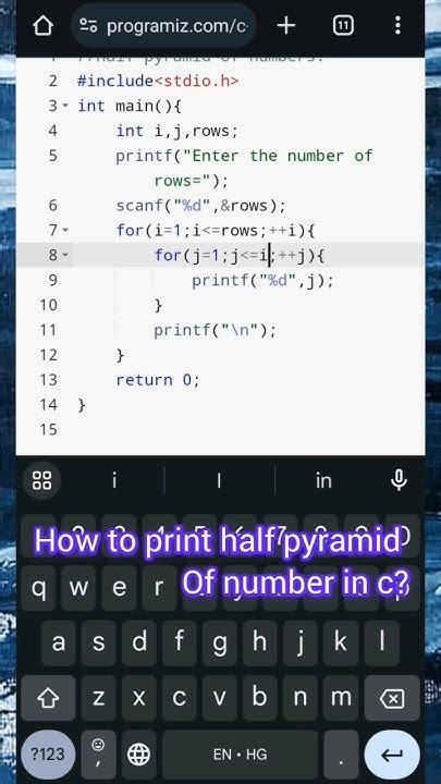 How To Print Half Pyramid Pattern Of Number In Cusing C Language