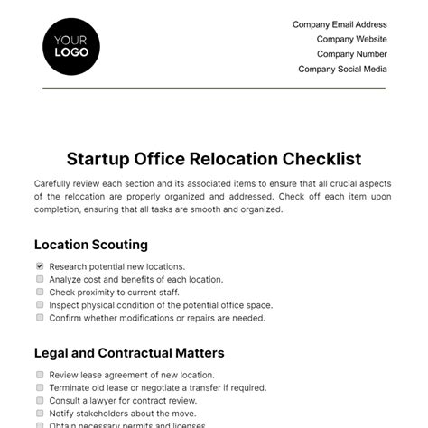 Startup Office Relocation Checklist Template Edit Online And Download