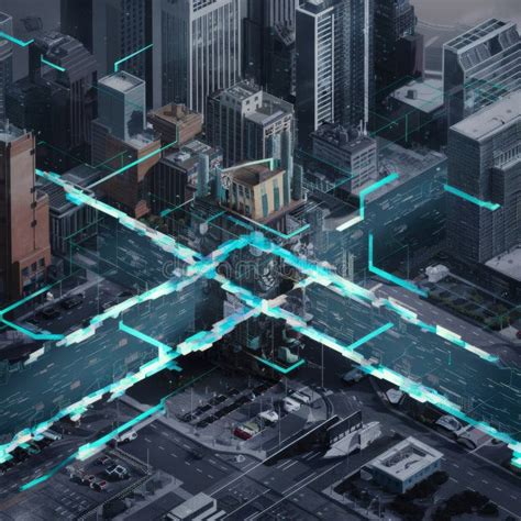 a smart city control hub overlaying physical urban streets with digital