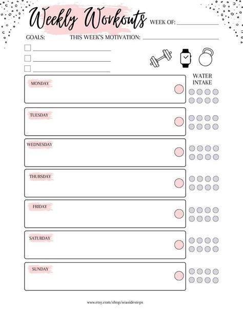 Weekly Workout Fitness Planner Pdf Template