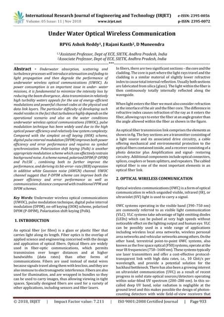 Irjet Under Water Optical Wireless Communication Pdf