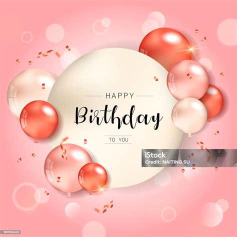 Happy Birthday Congratulations Banner Design With Confetti Red Balloons