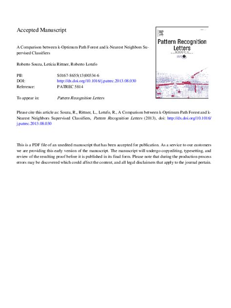 Pdf A Comparison Between K Optimum Path Forest And K Nearest