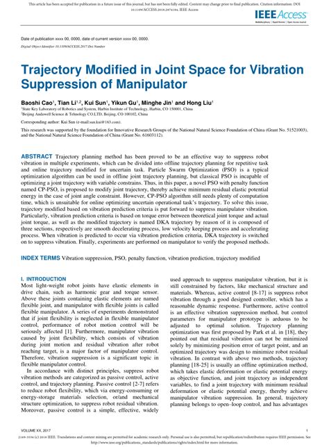 Pdf Trajectory Modified In Joint Space For Vibration Suppression Of Manipulator