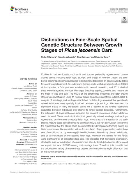 Pdf Distinctions In Fine Scale Spatial Genetic Structure Between Growth Stages Of Picea