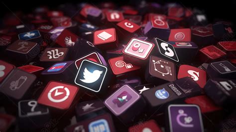 진한 빨간색 배경에 3d 렌더링 다양한 소셜 네트워크 앱 배지 소셜 미디어 배경 빨간색 배경 구분 배경 이미지 Hd 소셜 미디어 빨간색 구분 배경 사진 무료