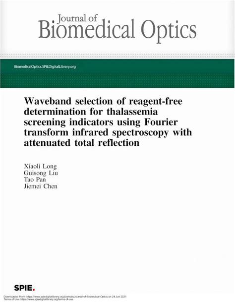 PDF Waveband Selection Of Reagent Free Determination For Thalassemia Screening Waveband