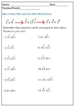 More Practice With Exponents With Different Bases By Ariel Pulla Chumbi