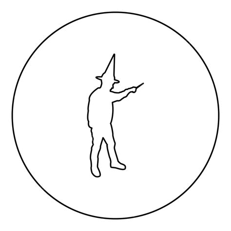Magical Wizard With Wand In Circle Silhouette Hold Conjure Person Vector Hold Conjure Person