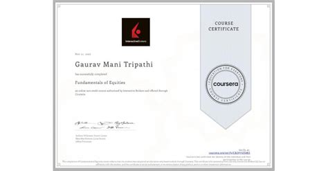 Gaurav Tripathi On Linkedin Completion Certificate For Fundamentals Of Equities
